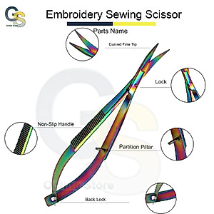 Embroidery Sewing Scissor - Titanium Spring Action Scissor 4.5" - German Grade Stainless Steel, Curved Tip, Snips, Thread Scissor - G.S Online Store