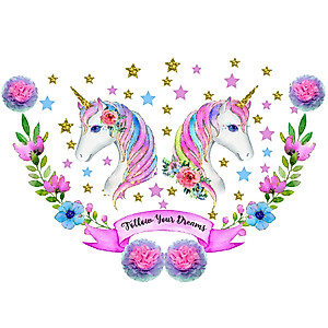Unicorn Wall Decals for Girls Room Unicorn Wall Stickers Peel and Stick Watercolor Unicorn Wall Decals Unicorn Wall Art Decor for Girls Kids Bedroom Nursery Birthday Party Decoration (Cute Style)