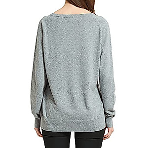 Kallspin Women's Cotton Pullover Sweater Relax Fit V Neck Long Sleeve Basic Fashion Knit Jumper (Large, Light Grey)
