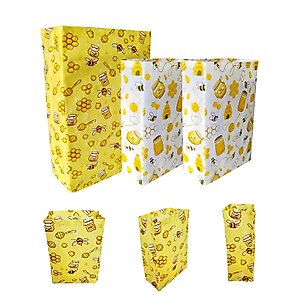 6 Pack Sealable Reusable Beeswax Food Bags, Sustainable Food Storage Containers, Easy to Clean, Easy to Use, Alternative to Plastic