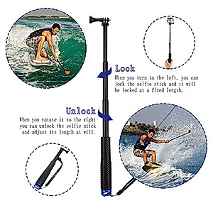 VVHOOY Selfie Stick Extendable 11.25-37inch Handheld Aluminum Telescopic Pole Monopod Compatible with Gopro Hero 11 10 9 8 7 6 5,AKASO EK7000,Brave 4,V50,Dragon Touch,Victure,REMALI Action Camera