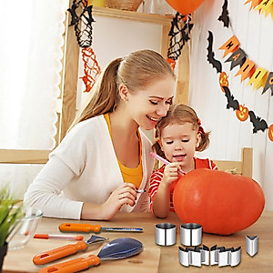 AHCSMRE 16Pcs Pumpkin Carving Kit Halloween Pumpkin Carving Tools Set,Heavy Duty Stainless Steel Carving Stencils with Hammer,Safe and Professional Pumpkin Carving Tool for Kids and Adults