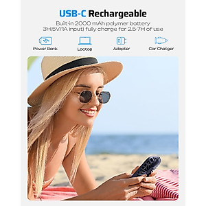 Otlonpe Mini Portable Handheld Fan, Small Rechargeable Pocket Travel Fan with Hand Held Desktop Modes, Foldable Stand, Lanyard, 3 Speeds, Cute Slim Personal Hand Fan for Women Girls Kids (Dark-Blue)