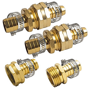 Xiny Tool Hose Repair Connectors with Claps, 5/8" Aluminum Garden Hose Repair Kit, Female and Male Hose Connectors & Fitting with Stainless Steel Clamp, 3 pack