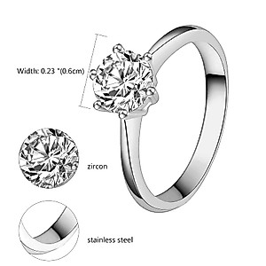 OIDEA 1.0 Carat Solitaire Round CZ Classical Stainless Steel Solitaire Wedding Engagement Love Proposal Ring Silver, Size 10