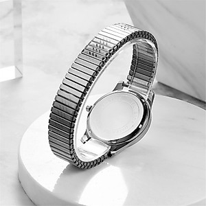 JewelryWe Mens Big Dial Easy Reader Quartz Watch, Gold/Silver Tone Elastic Band Wristwatch for Valentine’s Day