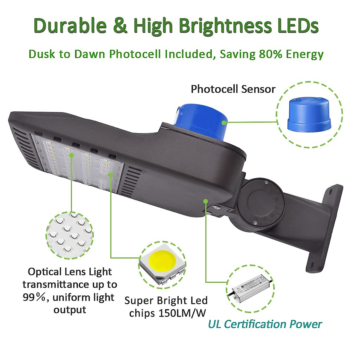 SZGMJIA 100W LED Parking Lot Lighting, Street Light 15,000 Lumen Super Bright 5000K Daylight White Replaces 500W Halide Shoebox Pole Lights with photocell for Stadium Parking Lot Roadways