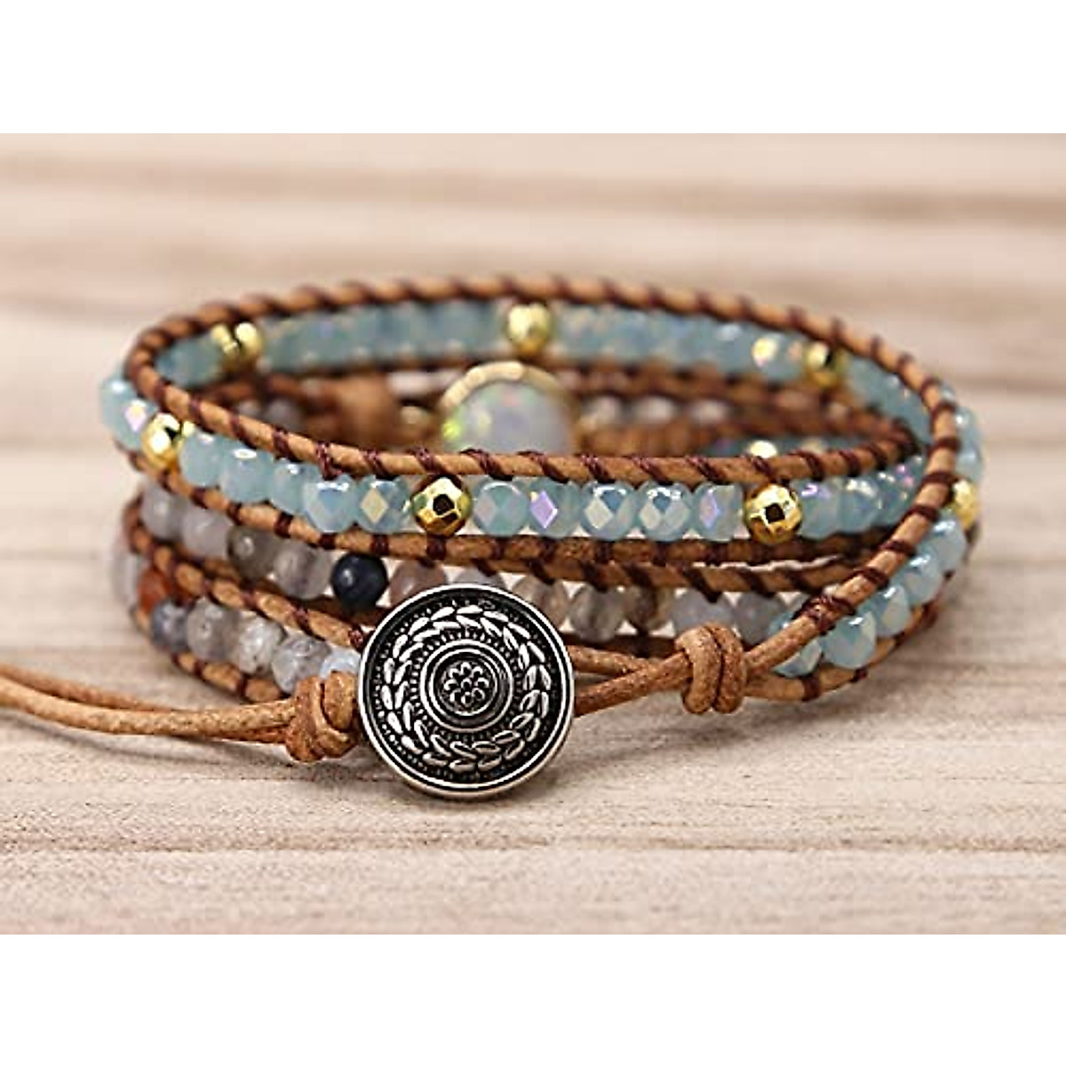 ZOSOJONA Women Wrap Bracelets Boho Natural Stone Jasper Turquoises Strand Bracelet Jewelry Collection (Nature stone)