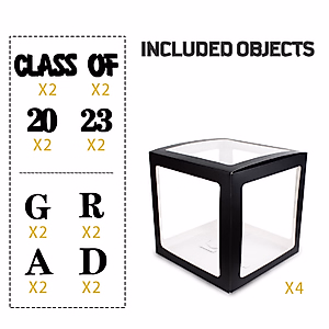 LINGTEER Class of 2023 Black Balloons Box Graduation Party Decorations - 4Pcs Balloon Boxes Cheers to School Grad Party Decorations Supplies.