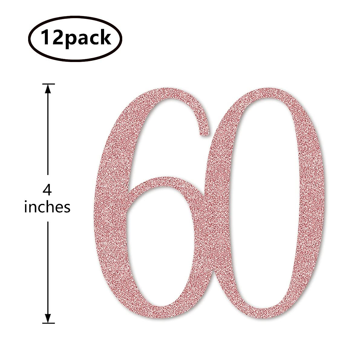 Rose Gold 60th Glitter Birthday Centerpiece Sticks, 12-Pack Number 60 Table Topper Anniversary Party Decorations