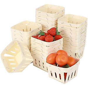 Tideme 30 Pcs Mini Wooden Baskets 4 x 4 x 2.6 Inch Square small Berry Basket Woven Vented Storage Container Harvest Basket for Picking Fruit, Crafts, Gifts (Log Color)