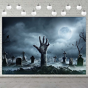 Halloween Photo Banner Backdrop Bat Cemetery Cross Zombie Background Photo Booth Props Trick or Treat Horror Killer Scary Full Moon Terror Theme Decor for Hallowmas Birthday Party Favor Supplies Decoration