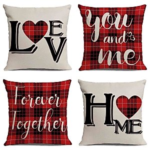 LITVACK Throw Pillow Cover Set of 4, 18 x 18 Inch Simple Red Lattice Lover Wedding Decoration Home Outdoor Decor Sofa Bedroom Balcony Garden Pillow Cover Cushion Cover