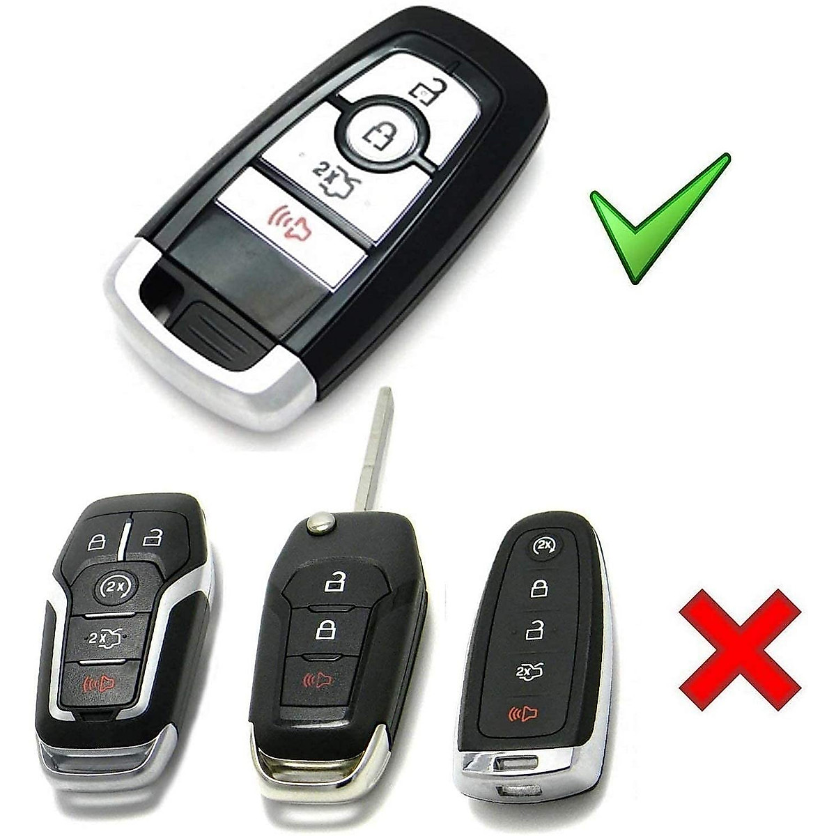 iJDMTOY, Compatible with Ford 2018-up Mustang F150 F250 Explorer Expedition 4-Button Keyless Smart Key Real/Genuine Gloss Black Carbon Fiber Key Fob Shell Cover