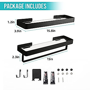 Boiarc Bathroom Shelves Acrylic Shower Shelves Wall Mounted Glass Shelves for Bathroom 2 Tier No Drilling Shower Shelf Storage Organizer with Towel Bar Black Acrylic Shower Caddy for Bathroom Kitchen