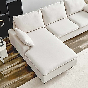 L Shaped Sectional Couches for Living Room, Comfy Sectional Sofa with Chaise Linen Fabric Furniture Sets for Apartment, Office, Beige