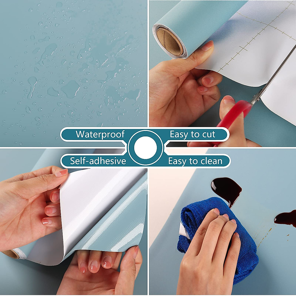 CRE8TIVE Thickened Ocean Blue Wallpaper Peel and Stick 24"x118" Self Adhesive Removable Light Blue Contact Paper Waterproof Decorative Vinyl Film for Bedroom Bathroom Countertops Cabinets Drawer Walls