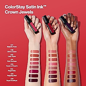 REVLON ColorStay Satin Ink Crown Jewels Liquid Lipstick, Longlasting & Waterproof Lipcolor, Moisturizing Creamy Formula Infused with Black Currant Seed Oil, 037 Majestic Rose, 0.17 fl oz.