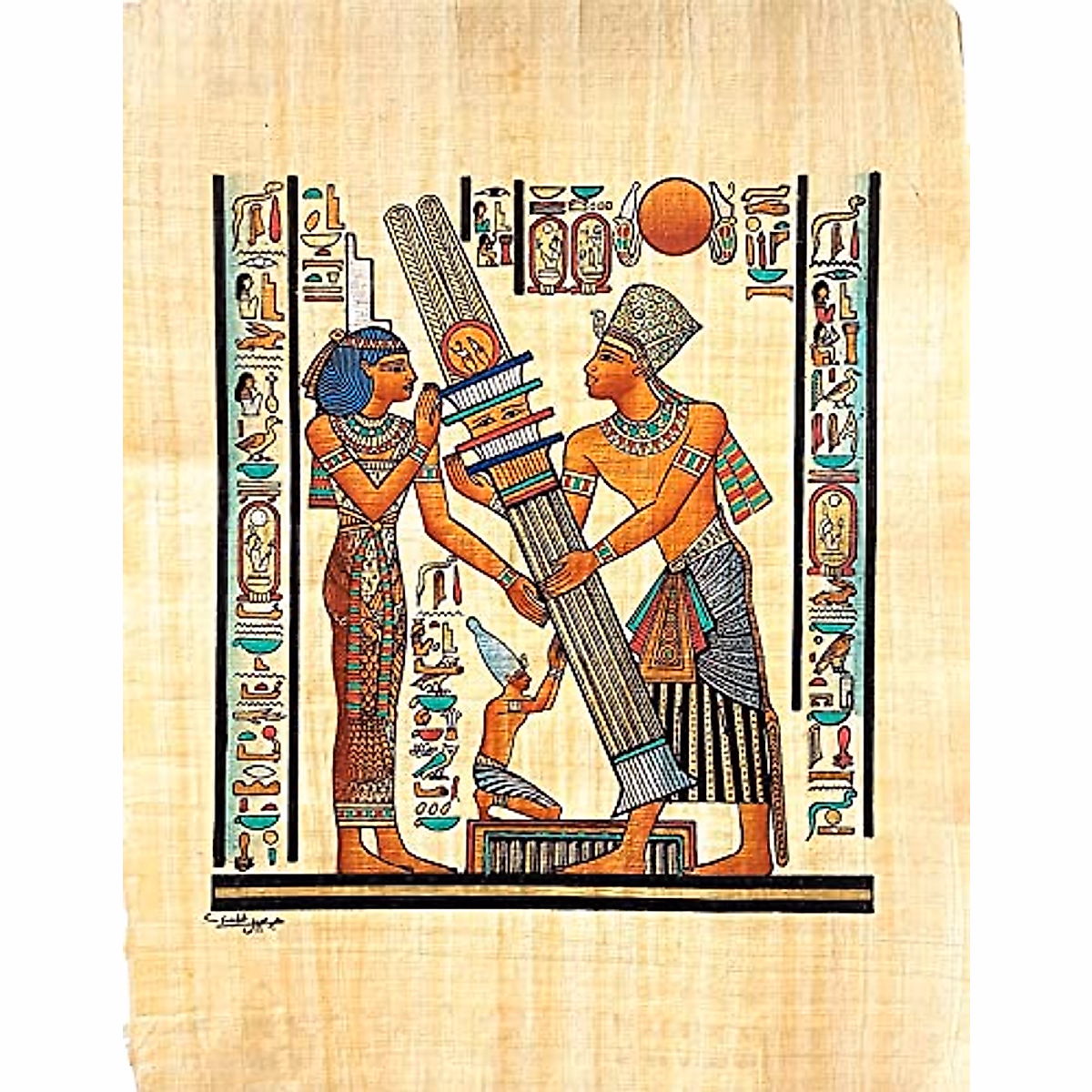 NileCart Collection of 4 sheets Egyptian papyrus paintings Original Hand Painted Papyrus Paper Ancient Egyptian size 13x17 in. handmade in Egypt. (Egyptian gods & goddesses Collection)