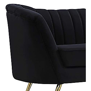 Meridian Furniture Margo Collection Modern | Contemporary Velvet Upholstered Loveseat with Deep Channel Tufting and Rich Gold Stainless Steel Legs, Black, 65" W x 30" D x 33" H