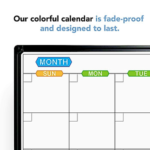 JILoffice Dry Erase Calendar Whiteboard 48 X 36 Inch - Magnetic White Board Calendar Monthly, Black Aluminum Frame Wall Mounted Board for Office Home and School