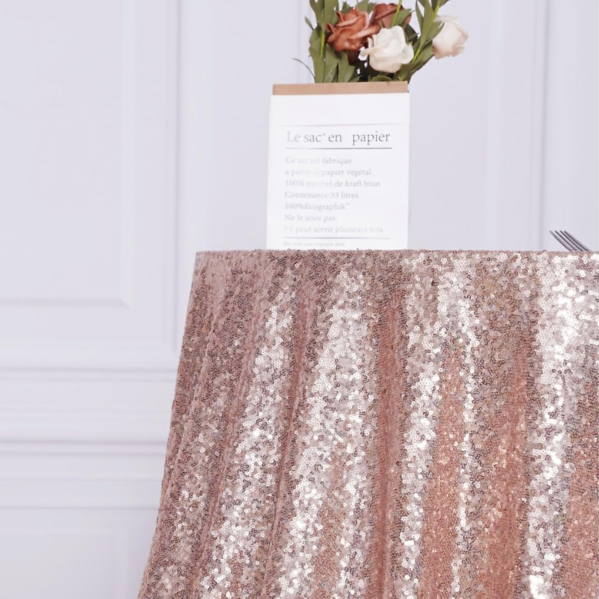 Poise3EHome 50 Inch Round Rose Gold Sequin Tablecloth for Party Cake Dessert Table Exhibition Events