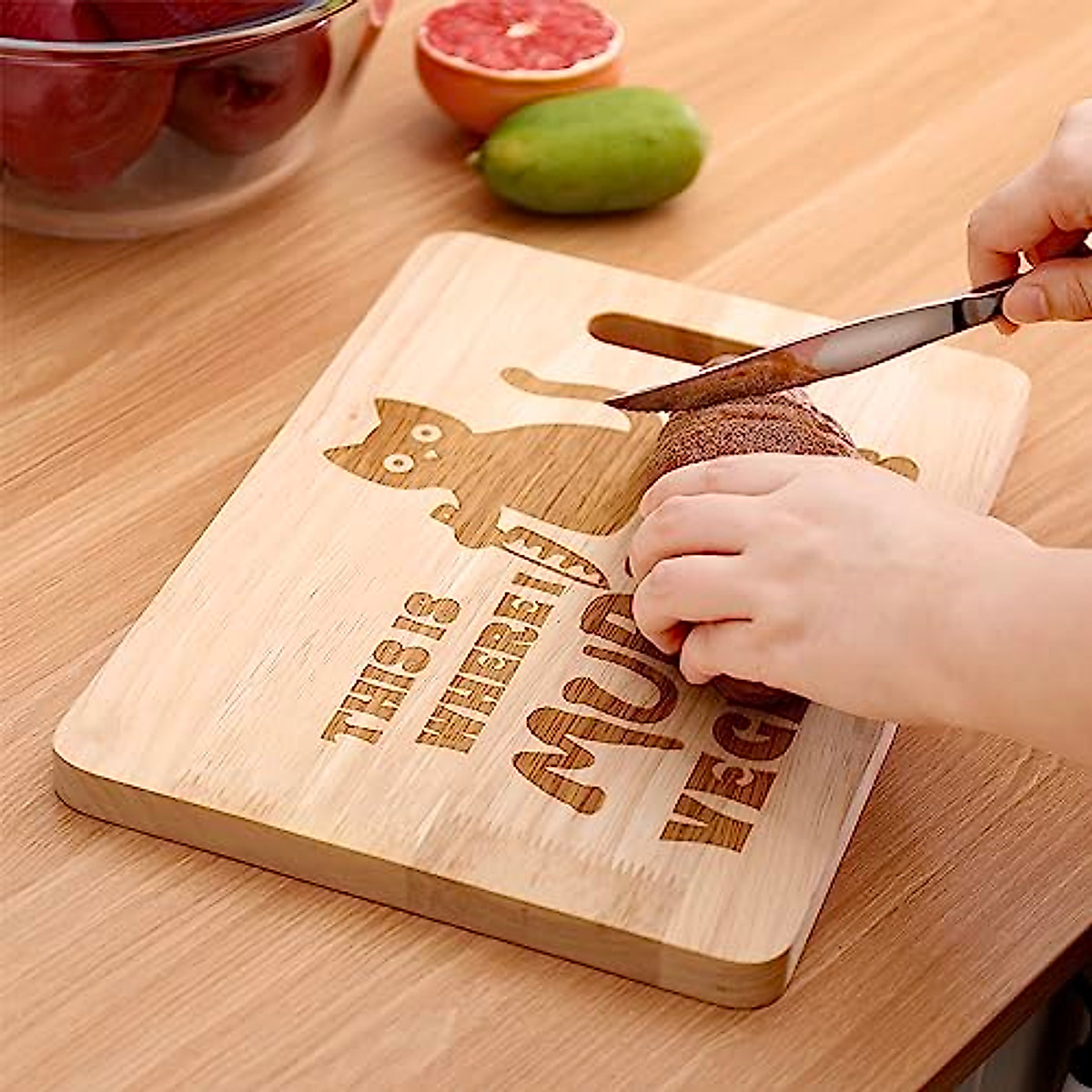 Zingoetrie Funny Black Cat Cutting Board This Is Where I Murder Vegetable Wooden Food Serving Tray Dethawing Engraved Vegan Knife Kitchen Wedding Gift Kitten Lover Dietitian Women Halloween Home Decor