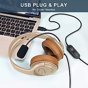 USB Headset for Microsoft Teams, Zoom Meeting Headset with Noise Cancelling Mic, Mute Button and in-Line Volume Control, PC Headphones for Video Conference Calls, Wired Laptop Headset for Computer