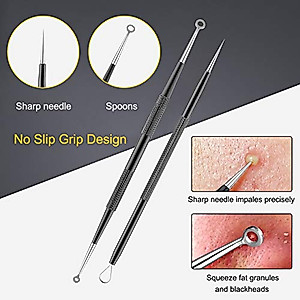 Pimple Popper Tool Kit - Boxoyx 10 Pcs Blackhead Remover Comedone Extractor Kit with Box for Quick and Easy Removal of Pimples, Blackheads, Zit Removing, Forehead,Facial and Nose (Black)