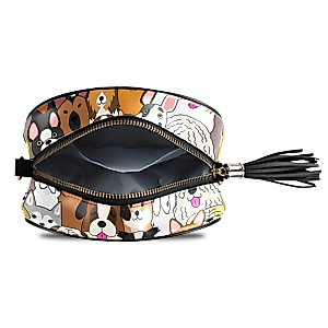 ALAZA PU Leather Small Crossbody Bag Purse Wallet Cute Doodle Dog Print Animal Cell Phone Bags with Adjustable Chain Strap & Multi Pocket