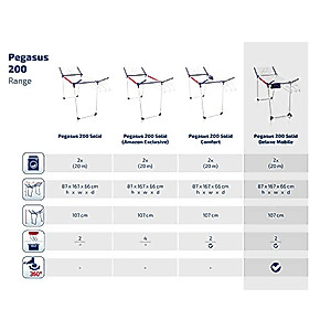 Leifheit Pegasus 200 Solid Deluxe Laundry Dryer, 20 m Mobile, White