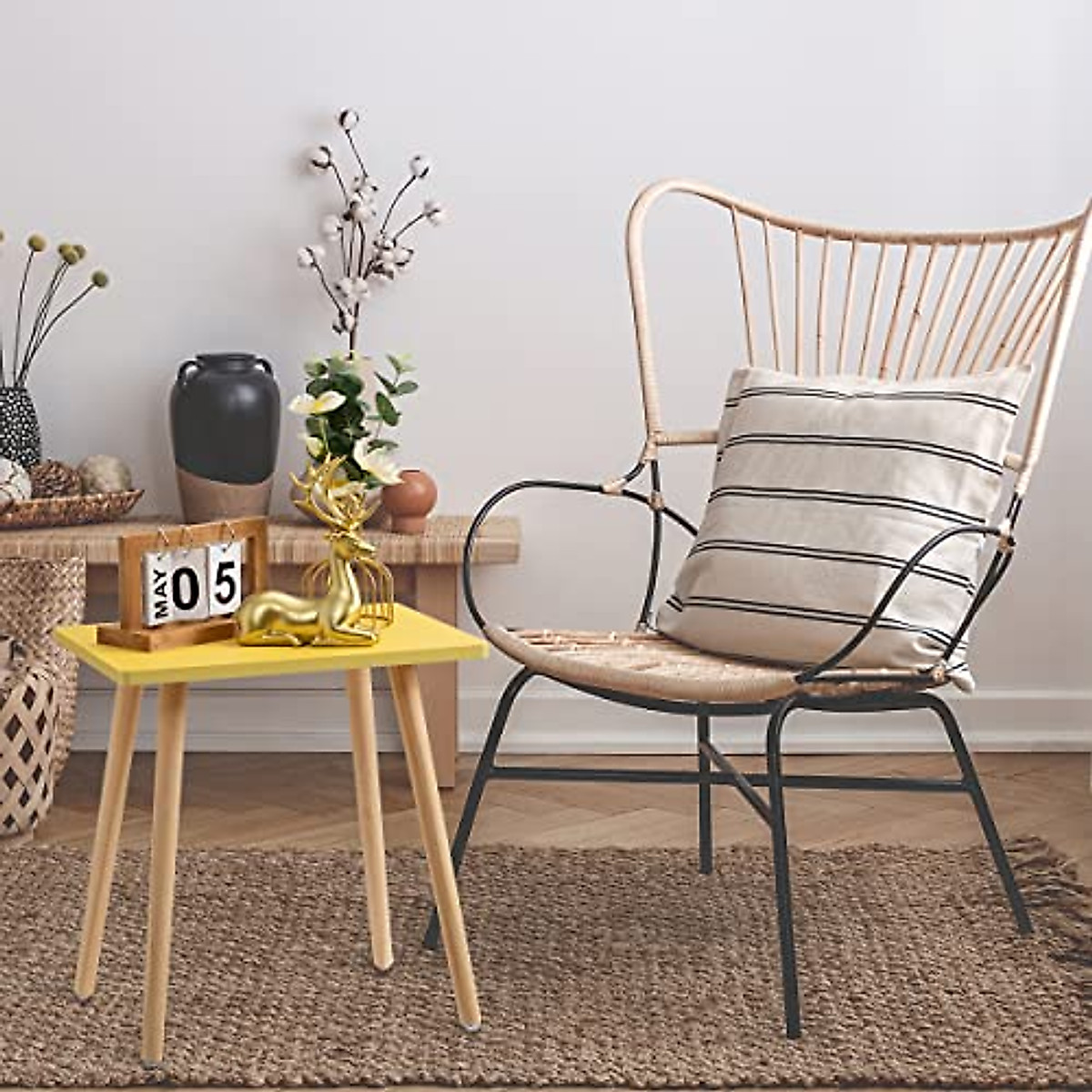 FORAOFUR Side Table, Small End Table Accent Living Room Bedroom Balcony Office, Modern Bedside Home Decor, Easy Assembly, (Yellow, 15.75D x 11.8W 16.54H in)