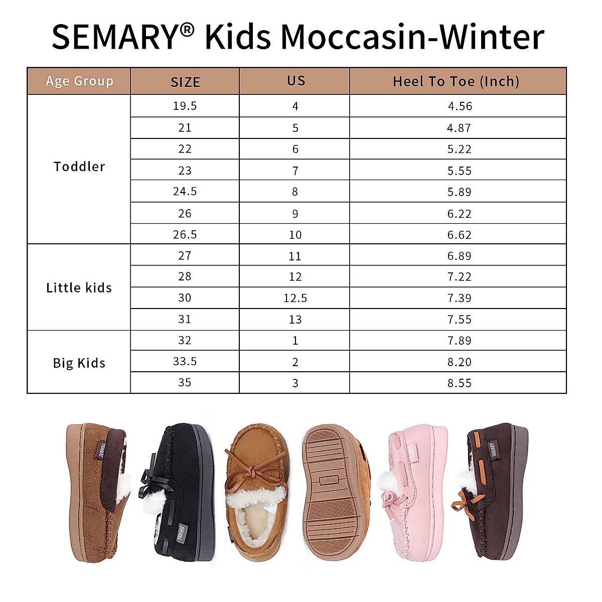 SEMARY Toddler Kids' Moccasin House Shoe with Indoor Outdoor Memory Foam Sole Protection Slipper U722WLFX505J-D-Chestnut-21