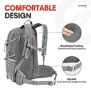 SAVVY NOMAD 40L Hiking Travel Packable Lightweight Camping Backpack Daypack with Removable Belt Bag for Women Men-Gray