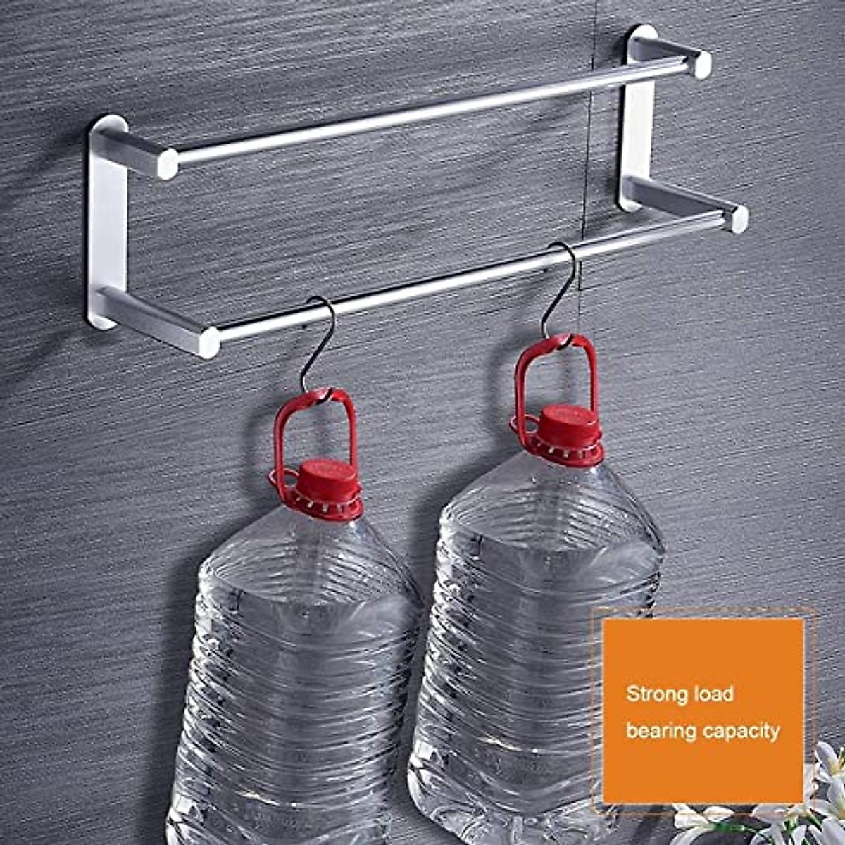 XHALERY Simple Shelf, Double Tea Towel Holder for Hanging Over The Kitchen Cupboard Door - 41Cm/16.14Inch Towel Rack - No Drilling Necessary - Also Suitable As a Bath Towel Rail/Silver/51C