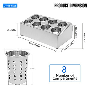 CeRaBuRET Commercial 8-Hole Stainless Steel Cylinder Flatware Silverware Utensil Holder Organizer Restaurant Silverware Organizer Countertop Cylinder Holder For Restaurants, Catering