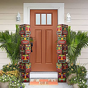 W1cwey 1 Large Tiki Column-6pcs Tiki Column Card Stock Decor, 68.8 Inch Height Three-Dimensional Tropical Hawaiian Luau Birthday Party Decoration Supplies Tiki Totem Decoration for Aloha Outdoor