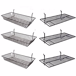 Only Garment Racks Garage Organizer Value Pack with 3 Shelves and 3 Steel Baskets, Designed for Slatwall, Gridwall or Pegboard