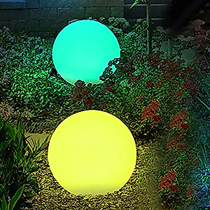 dpcm Outdoor Solar Powered Glowing Ball Light,IP67 Waterproof LED Colour Changing with Remote Control,Solar Globe Light with Stake for Garden, Patio, Home Decor (20cm)