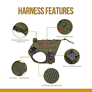 OneTigris Dog Harness, Tactical Dog Harness No-Pull Breathable Adjustable Pet Vest with Handle for Outdoor Walking(Ranger Green,Small)