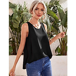 Beyove Women Shell Blouse Casual Chiffon Tank Top for Women Basic Top (Black, Medium)