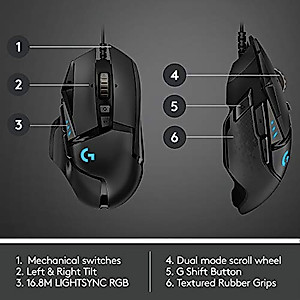 Logitech G502 HERO High Performance Wired Gaming Mouse, HERO 25K Sensor, 25,600 DPI, RGB, Adjustable Weights, 11 Programmable Buttons, On-Board Memory, PC / Mac, Black