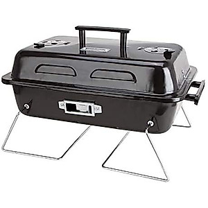 Duke Grills Omaha Go Anywhere Portable Charcoal Grill with Lid - Mini Table Top Grill for Camping, Boat, Tailgate, BBQ - Sturdy Steel Design - Foldable Legs - 6 Burgers, 4 Dogs