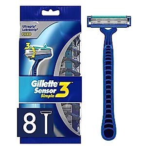 Gillette Sensor3 Simple Men’s Disposable Razors, 8 Count