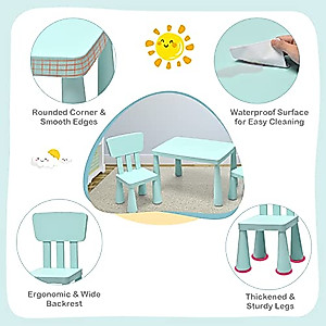COSTWAY 3-Piece Kids Table and Chairs Set, Lightweight Plastic Children Activity Center for Reading, Writing, Painting, Snack Time, Kids Furniture Art Study Desk & Chairs Set for Ages 1-7 (Green)