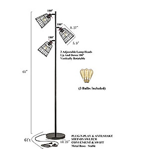 Modern Floor Lamp for Living Room Bright Lighting Tall Stand Up Lamp Farmhouse Rustic Industrial Black Tree Floor Lamps for Bedrooms, Office with Reading Light Standing Lamp