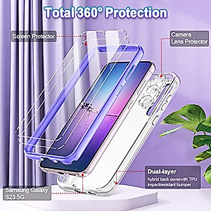 Rancase for Galaxy S23 5G Case,[2 Tempered Glass Screen Protector + 2 Camera Lens Protector ] Marble Pattern Slim Shockproof Protective Soft Women Girls Cover for Samsung Galaxy S23,Purple