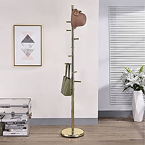 Kings Brand Furniture - Hyre 8 Hook Entryway Hall Tree Coat & Hat Rack Stand, Brass