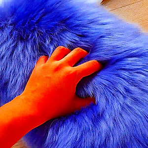 Auto Center Console Armrest Pad, Warm Winter Fluffy Sheepskin Wool Vehicle Center Console Arm Rest Seat Box Pad Cover Cushion Universal Fit for Most Car (Blue)