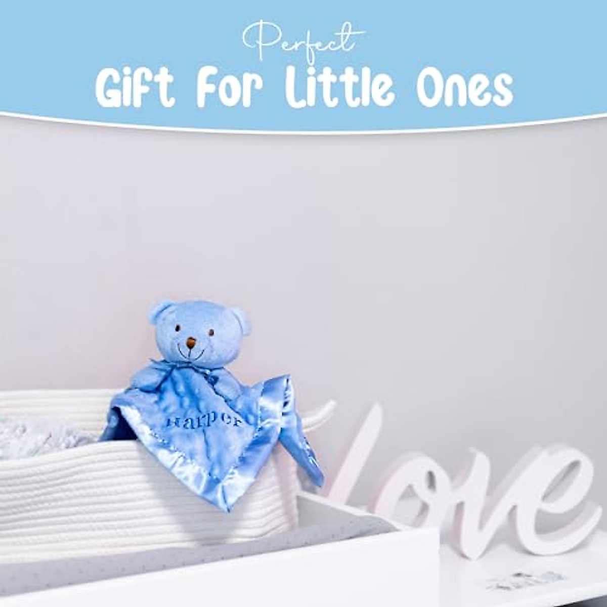 Personalized Baby Lovey with Custom Name - Soft and Snuggly Baby Security Blanket - Blue Teddy Bear Stuffed Animal Security Blankets for Babies 11" - Personalized Baby Gifts for Girl and Boy